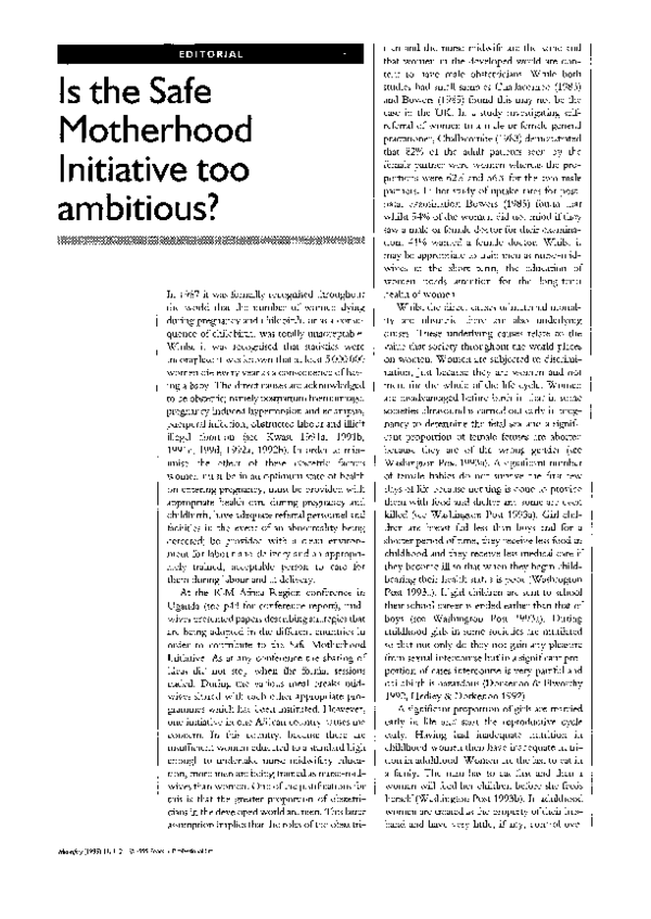 (PDF) Is the safe motherhood initiative too ambitious?