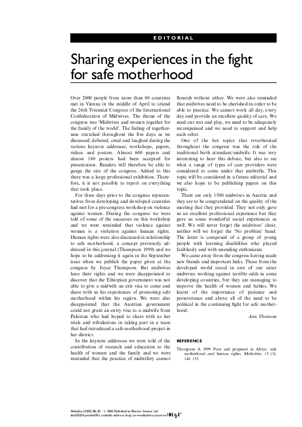 (PDF) Sharing experiences in the fight for safe motherhood