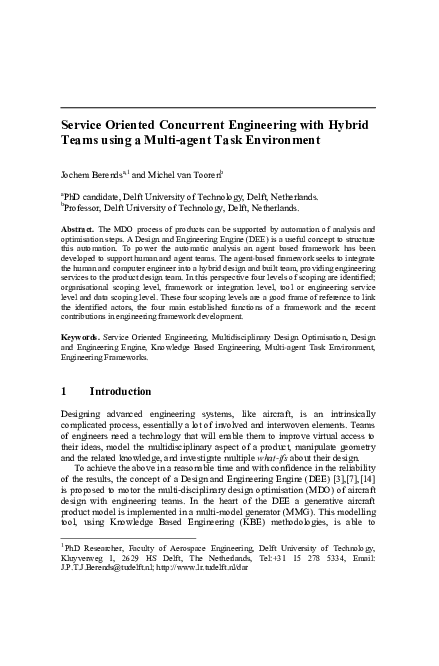 (PDF) Service Oriented Concurrent Engineering with Hybrid Teams using a Multi-agent Task Environment