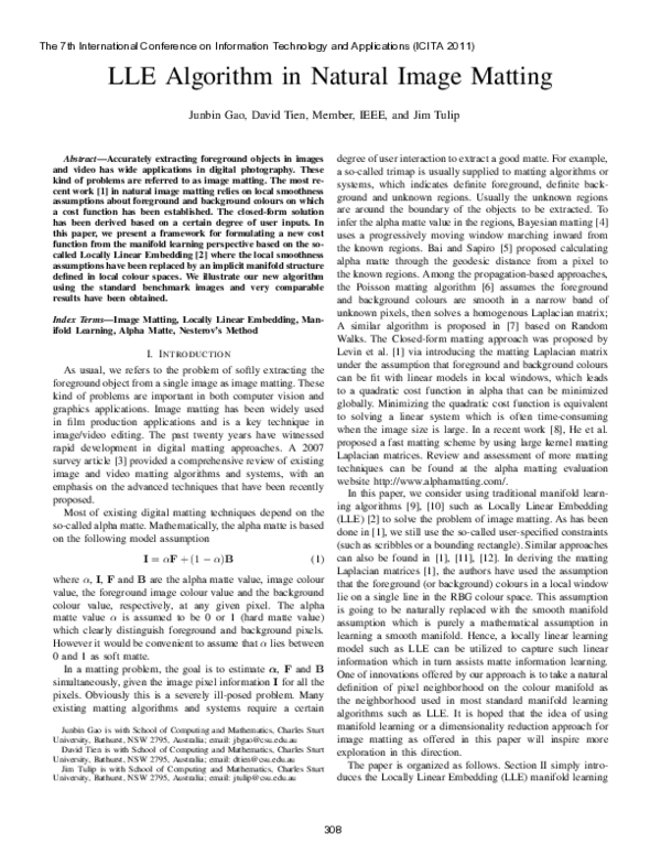 (PDF) LLE Algorithm in Natural Image Matting