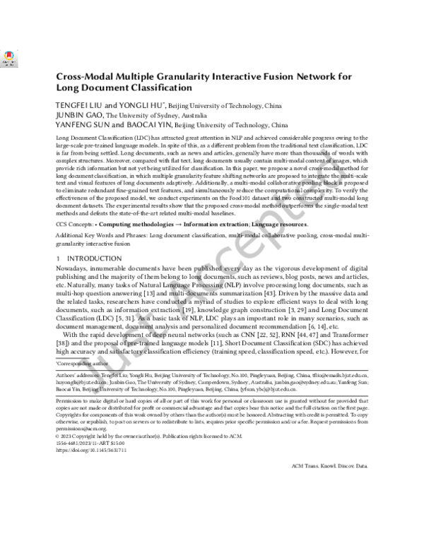 (PDF) Cross-Modal Multiple Granularity Interactive Fusion Network for Long Document Classification