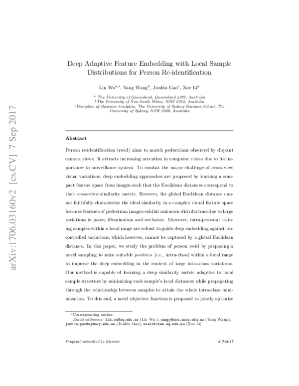 (PDF) Deep adaptive feature embedding with local sample distributions for person re-identification