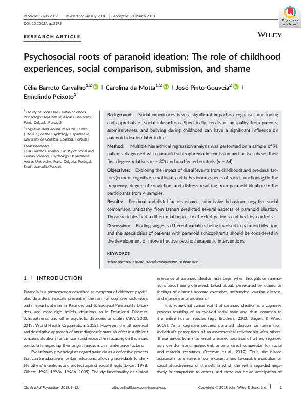 (PDF) Psychosocial roots of paranoid ideation: The role of childhood ...