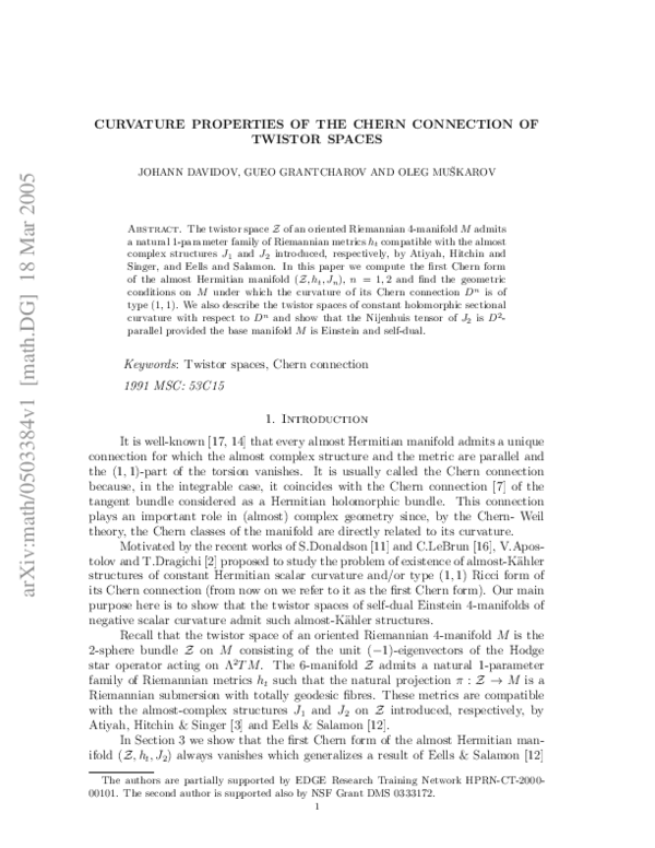 (PDF) Curvature Properties of the Chern Connection of Twistor Spaces