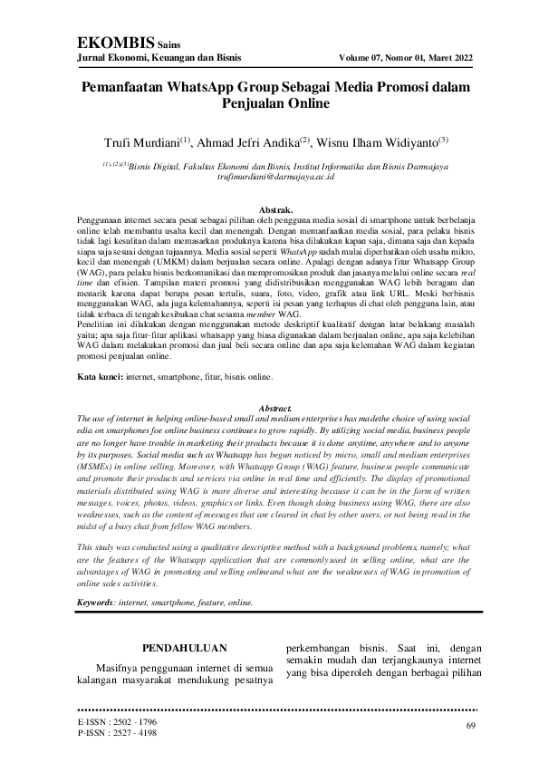 (PDF) Pemanfaatan WhatsApp Group Sebagai Media Promosi dalam Penjualan Online | Ahmad Andika ...