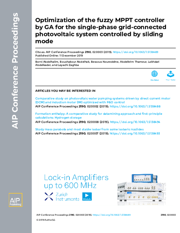 (PDF) Optimization of the fuzzy MPPT controller by GA for the single-phase grid-connected ...