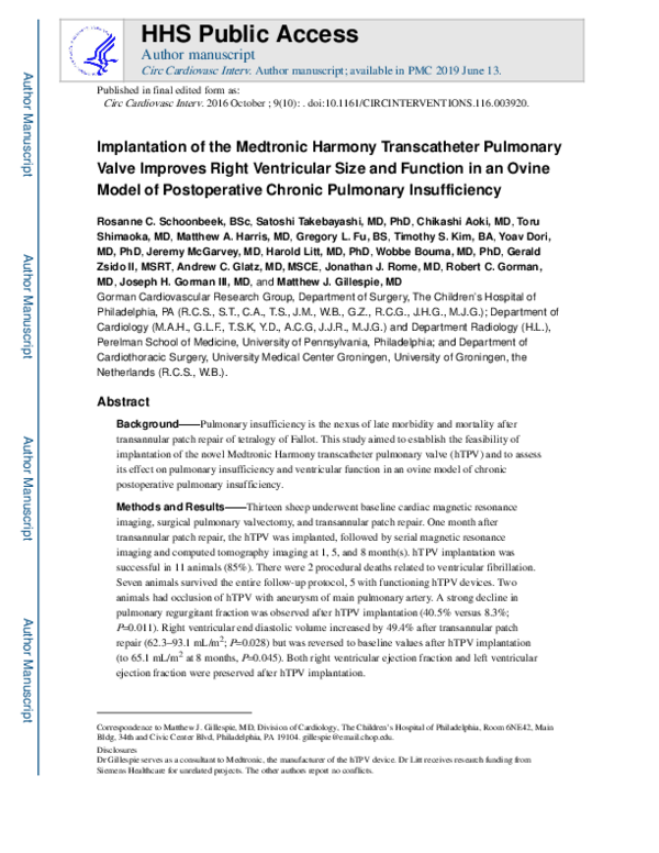(PDF) Implantation of the Medtronic Harmony Transcatheter Pulmonary ...