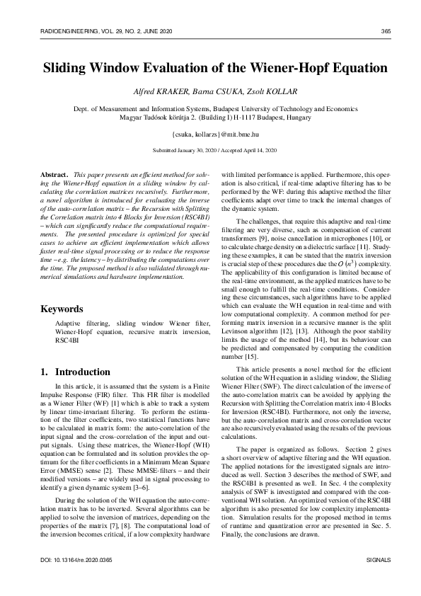 (PDF) Sliding Window Evaluation of the Wiener-Hopf Equation