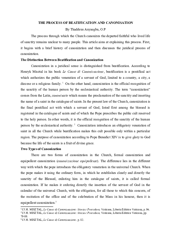 (DOC) THE PROCESS OF BEATIFICATION AND CANONISATION
