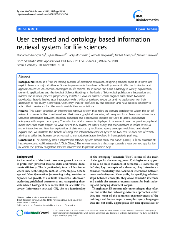 (PDF) User centered and ontology based information retrieval system for life sciences