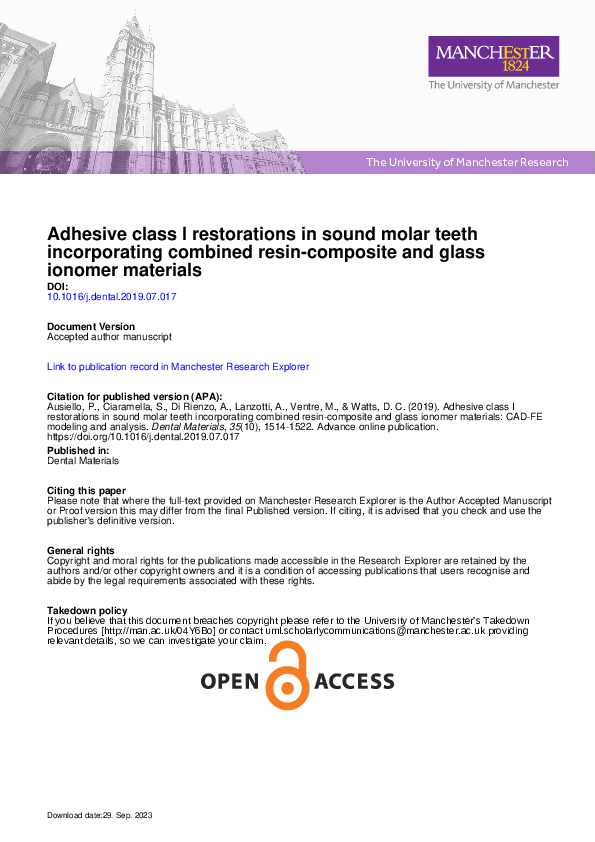 (PDF) Adhesive class I restorations in sound molar teeth incorporating ...