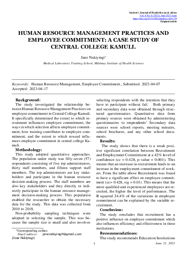 (PDF) Human Resource Management Practices and Employee Commitment: A ...