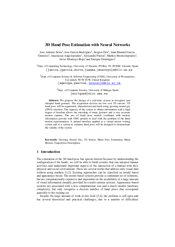 (PDF) 3D Hand Pose Estimation with Neural Networks