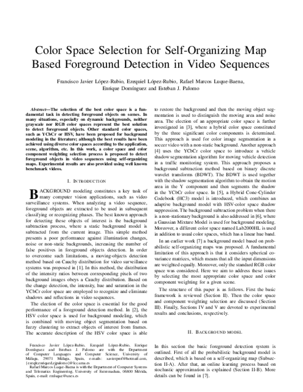 Pdf Color Space Selection For Self Organizing Map Based Foreground