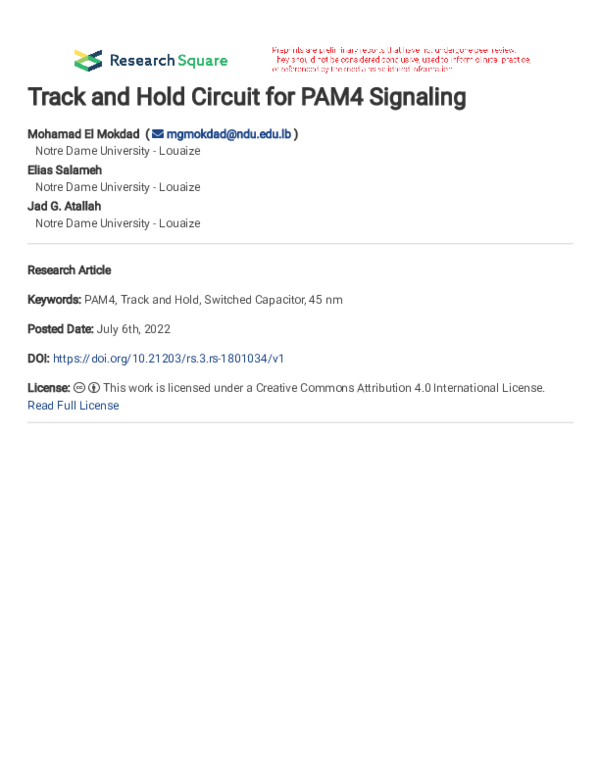 (PDF) Track and Hold Circuit for PAM4 Signaling