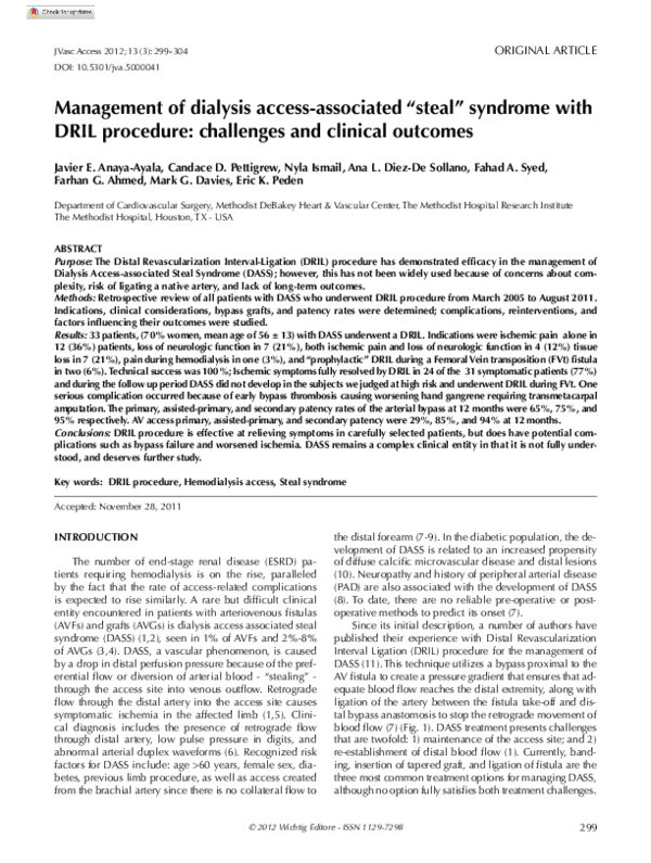 (PDF) Management of Dialysis Access-Associated “Steal” Syndrome with ...