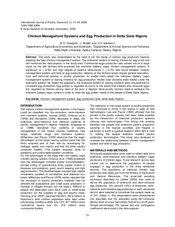 (PDF) Chicken Management Systems and Egg Production in Delta State Nigeria