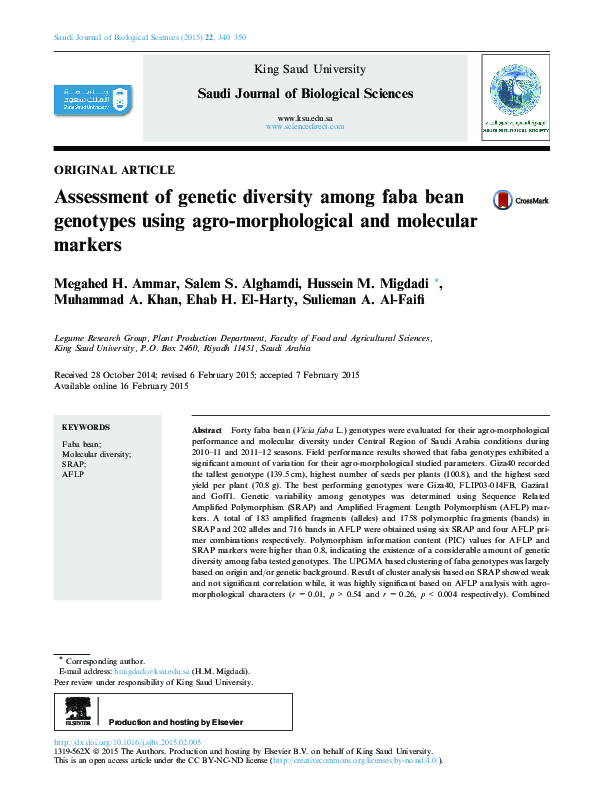 (PDF) Assessment of genetic diversity among faba bean genotypes using agro-morphological and ...