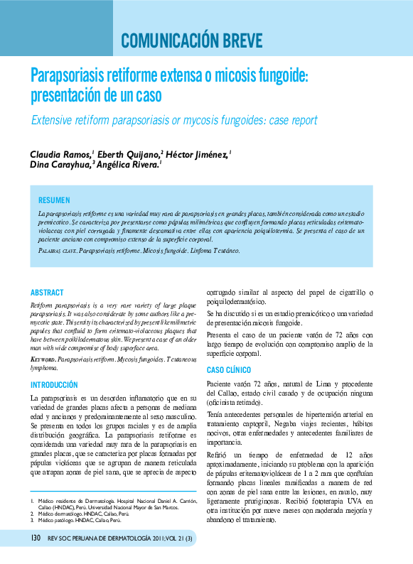 (PDF) Parapsoriasis retiforme extensa o micosis fungoide: presentación ...
