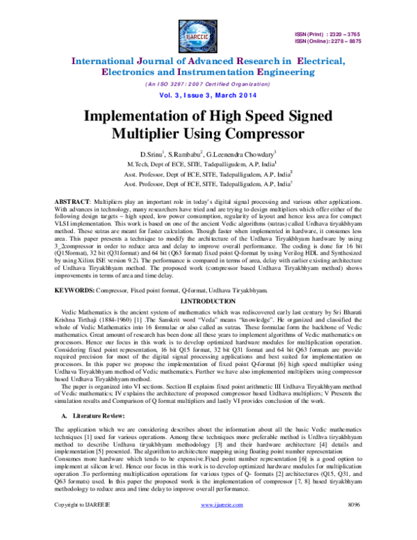 (PDF) Implementation of High Speed Signed Multiplier Using Compressor