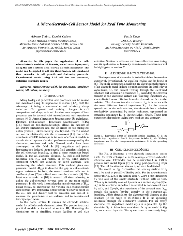 (PDF) A Microelectrode-Cell Sensor Model for Real Time Monitoring