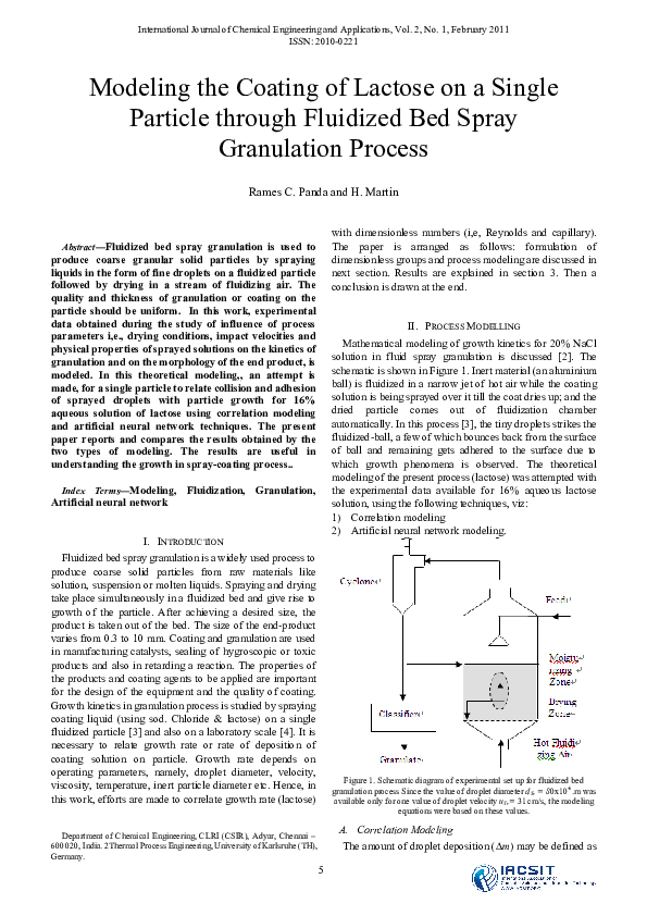(PDF) Modeling the Coating of Lactose on a Single Particle through Fluidized Bed Spray ...