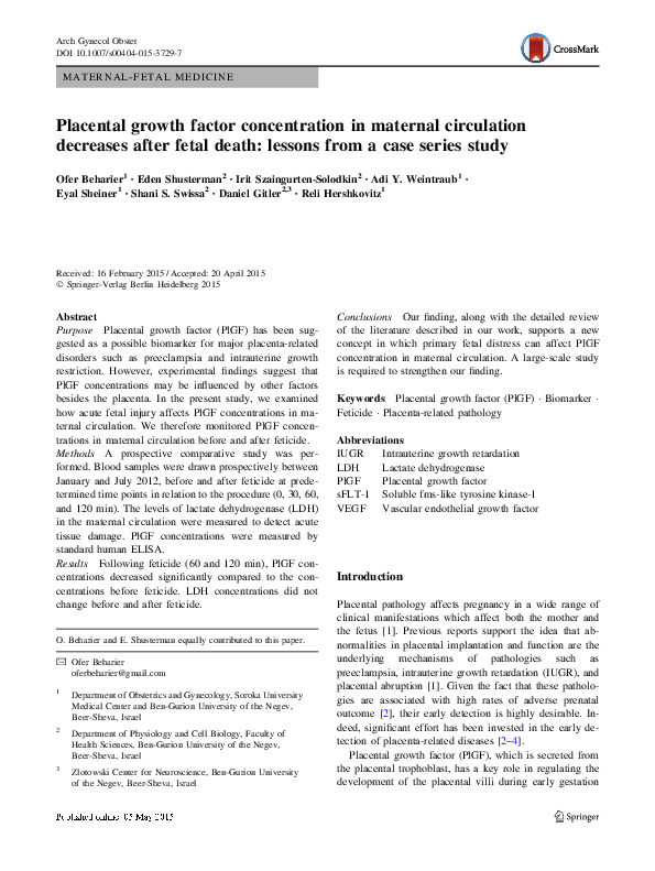 (PDF) Placental growth factor concentration in maternal circulation ...