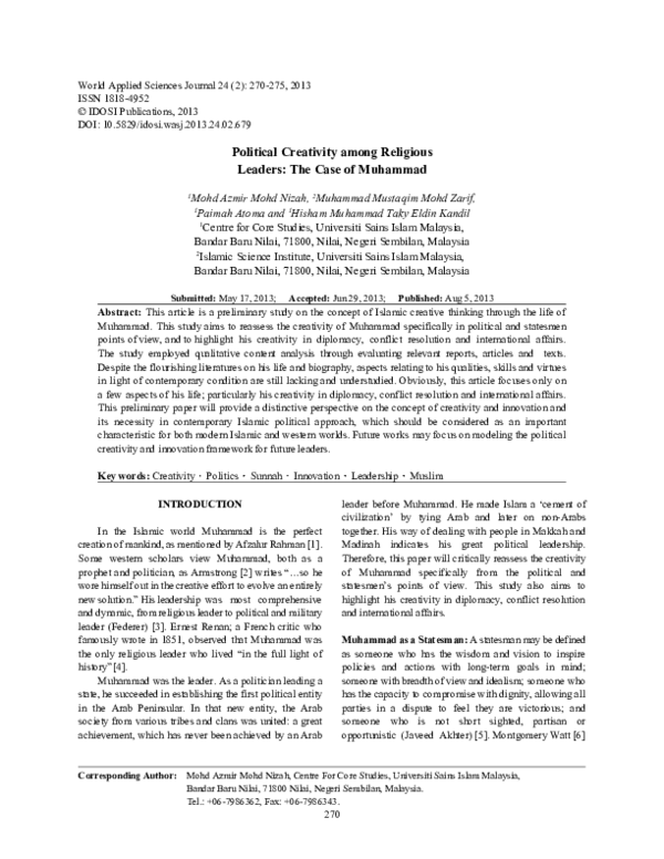(PDF) Political creativity among religious leaders: The case of Muhammad