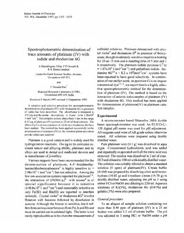Pdf Spectrophotometric Determination Of Trace Amounts Of Platinum Iv With Iodide And