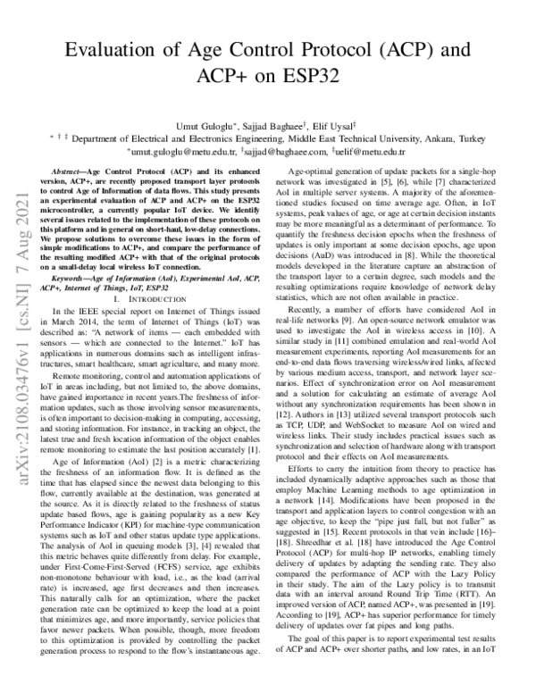(PDF) Evaluation of Age Control Protocol (ACP) and ACP+ on ESP32