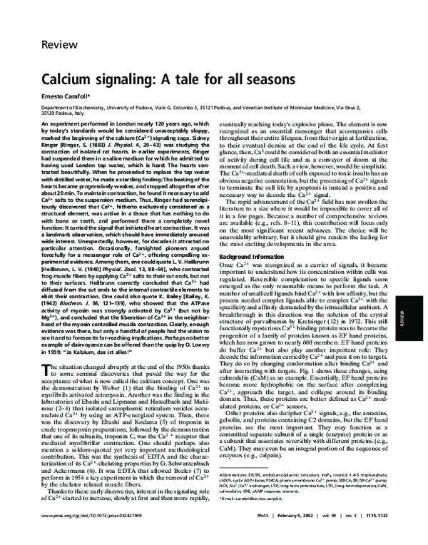 (PDF) Calcium signaling: A tale for all seasons