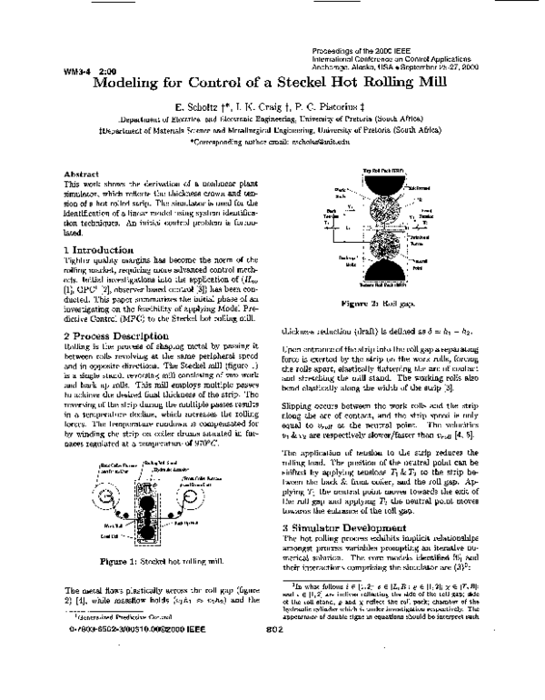 (PDF) Modeling for control of a Steckel hot rolling mill