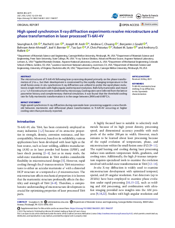 (PDF) High speed synchrotron X-ray diffraction experiments resolve microstructure and phase ...