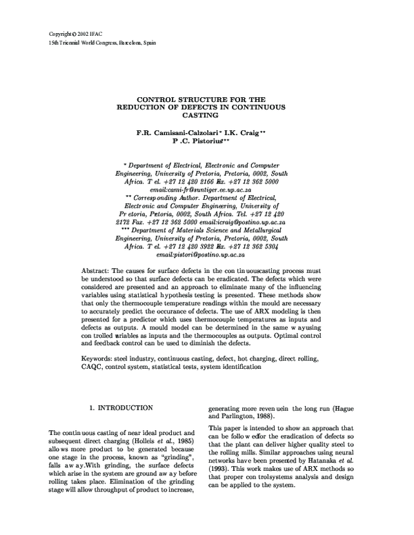 (PDF) Control Structure for the Reduction of Defects in Continuous Casting