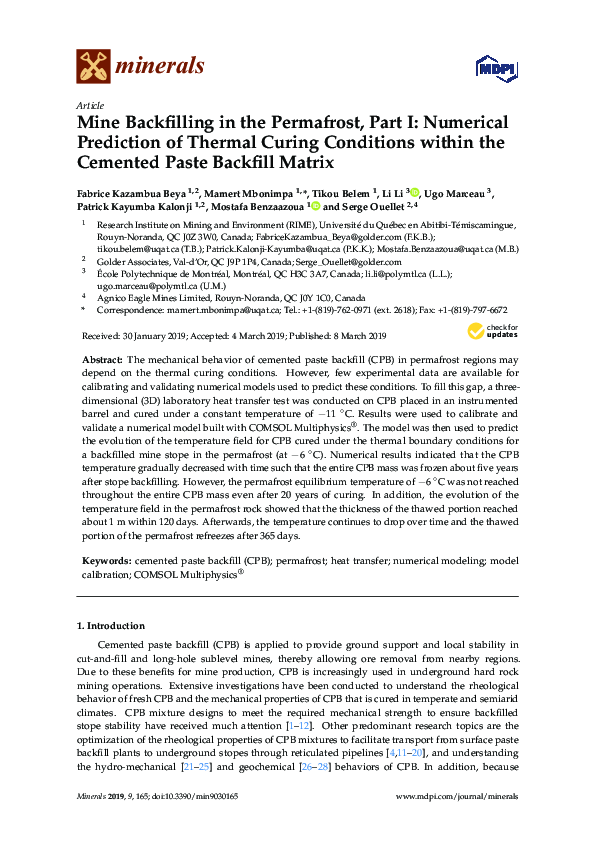 (PDF) Mine Backfilling in the Permafrost, Part I: Numerical Prediction ...