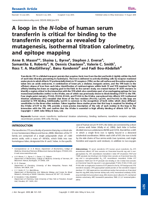 (PDF) A loop in theN-lobe of human serum transferrin is critical for ...