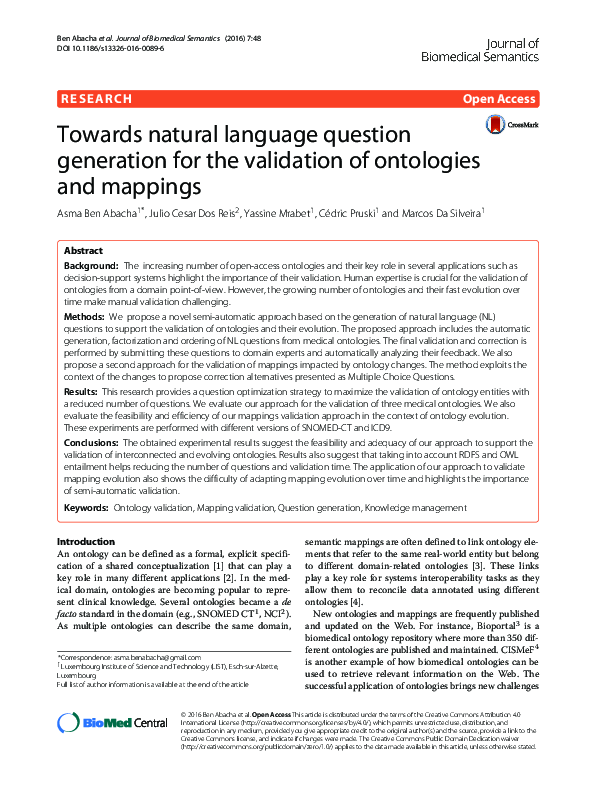 (PDF) Towards natural language question generation for the validation ...