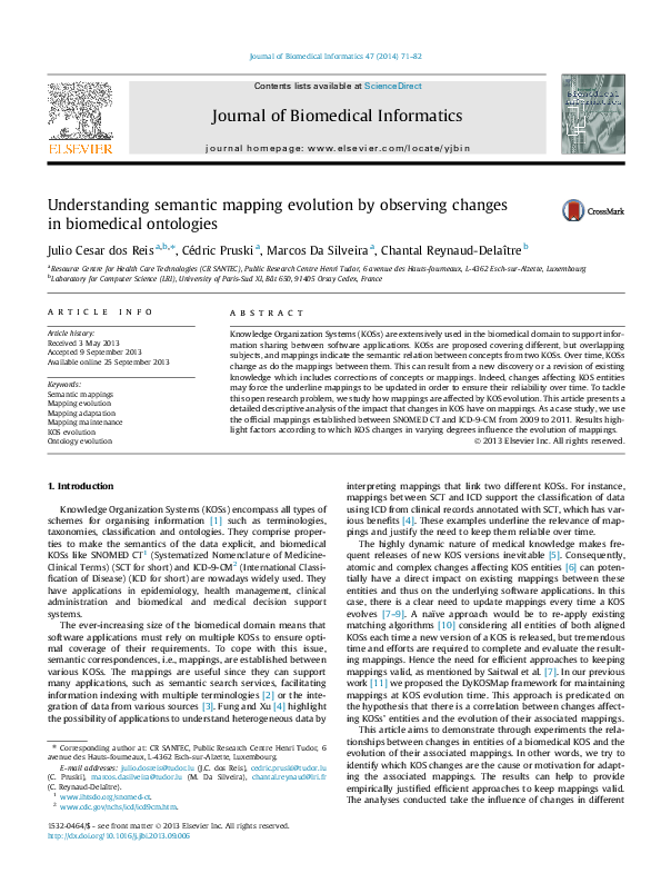 (PDF) Understanding semantic mapping evolution by observing changes in biomedical ontologies