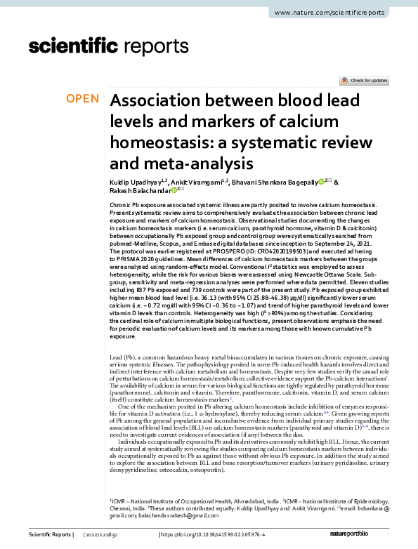 (PDF) Association between blood lead levels and markers of calcium ...