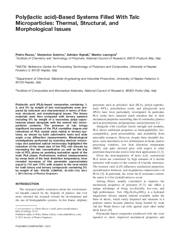(PDF) Poly(lactic acid)-based systems filled with talc microparticles ...