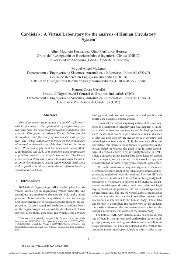 (PDF) Cardiolab : A Virtual Laboratory for the analysis of Human ...