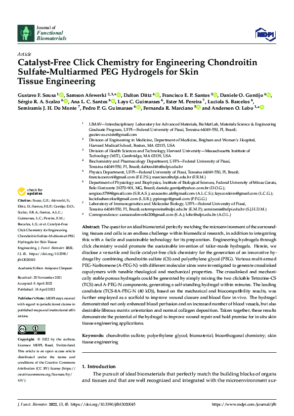 (PDF) Catalyst-Free Click Chemistry for Engineering Chondroitin Sulfate-Multiarmed PEG Hydrogels ...