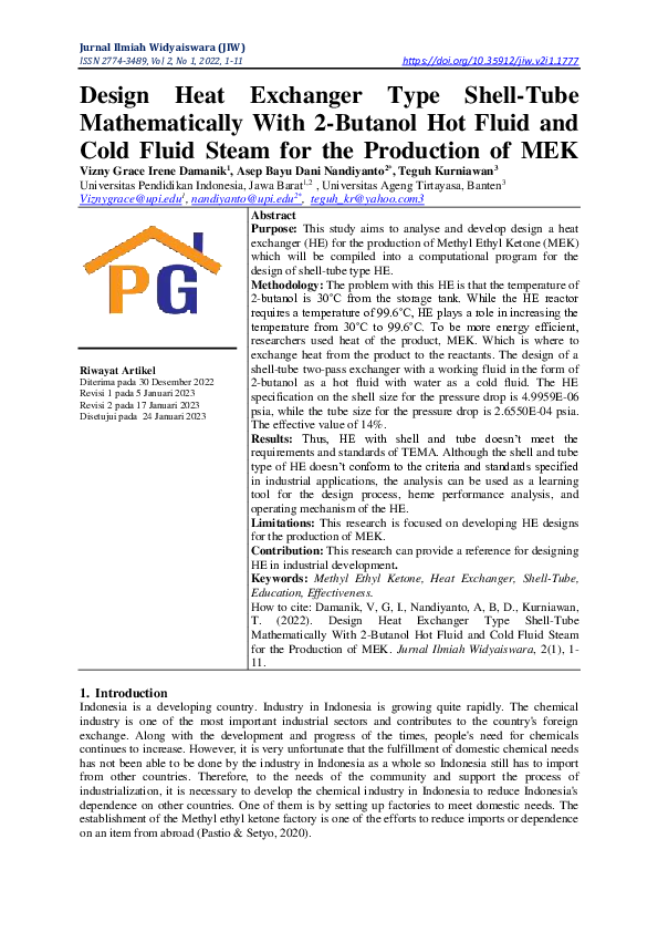 (PDF) Design Heat Exchanger Type Shell-Tube Mathematically With 2 ...