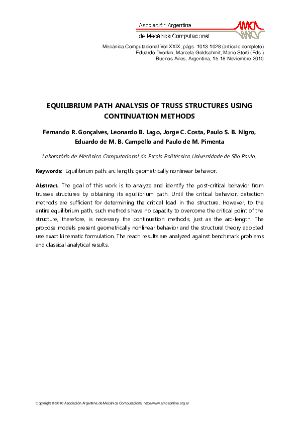 (PDF) Equilibrium Path Analysis of Truss Structures Using Continuation ...