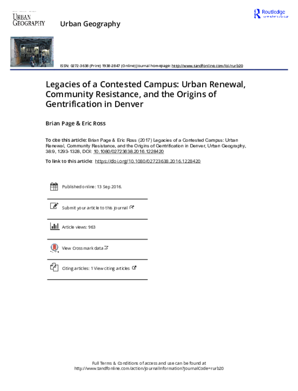 (PDF) Legacies of a Contested Campus: Urban Renewal, Community ...