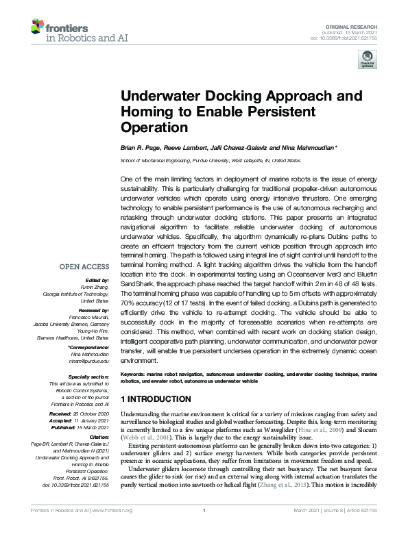 Pdf Dynamic Navigation And Docking For Underwater Robots