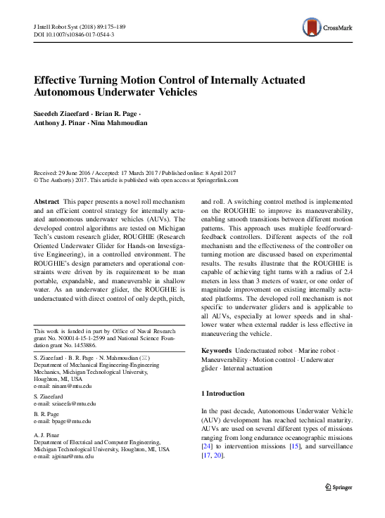 (PDF) Effective Turning Motion Control of Internally Actuated Autonomous Underwater Vehicles