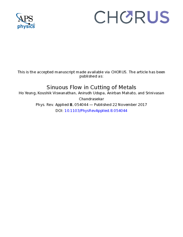 (PDF) Sinuous Flow in Cutting of Metals