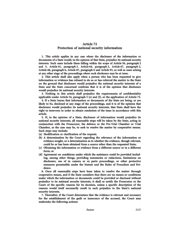(PDF) Article 72, Protection of national security information (4th ed.)