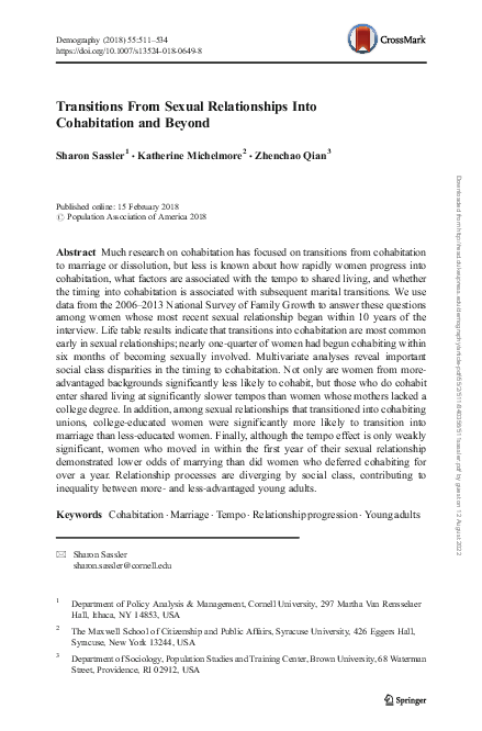 (PDF) Transitions From Sexual Relationships Into Cohabitation and Beyond